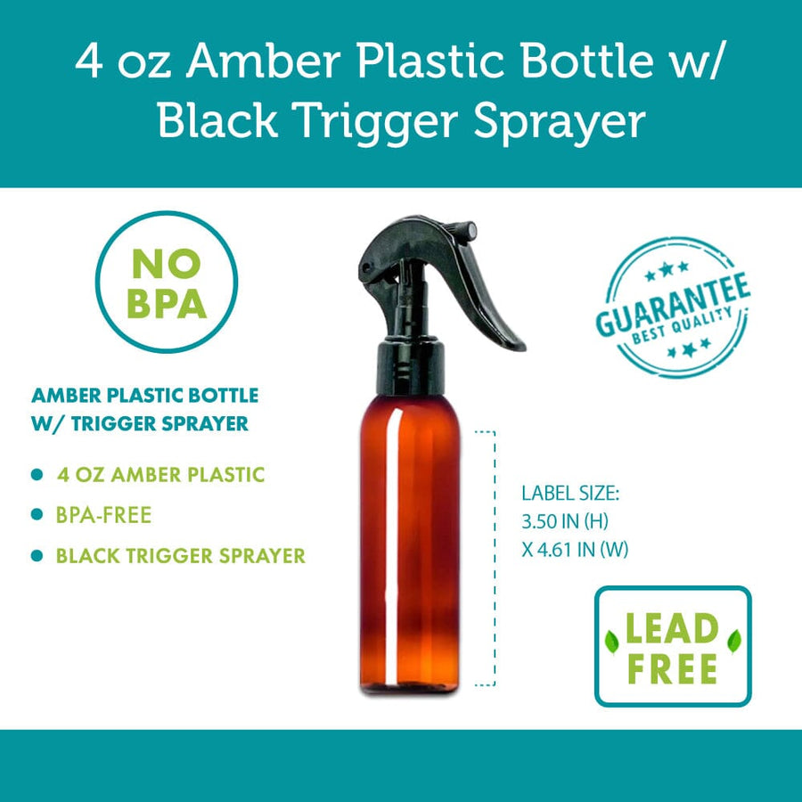 4 oz Amber PET Plastic Cosmo Bottle w/ Black Trigger Sprayer – Your Oil ...