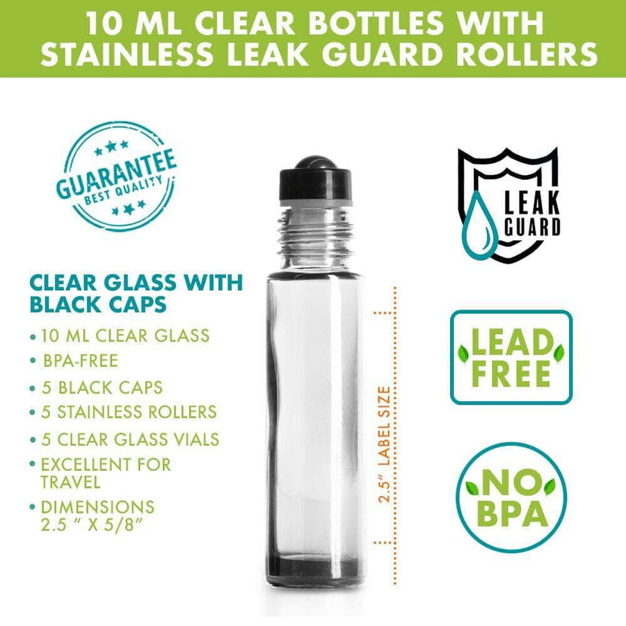 10 ml Clear Glass Bottles with Leak Guard™ Rollers (Pack of 5) – Your Oil Tools